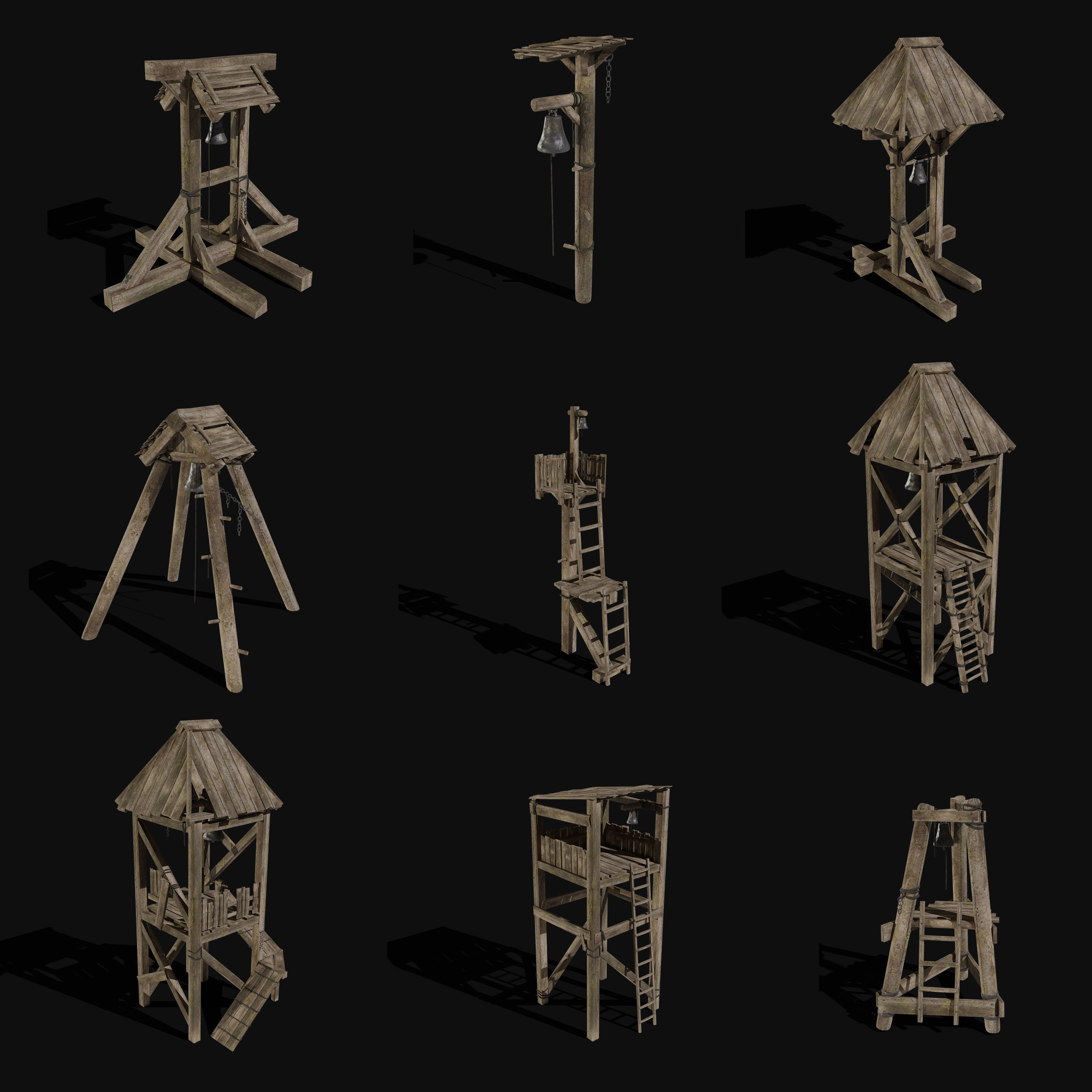 3D model ALARM BELL TOWER CAMP ALERT MILITARY SIGNAL BANDIT COLLECTION ...