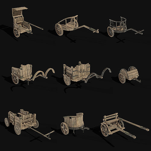 3D model CHARIOT CART CAR WAGON TRAILER HORSE CARRIAGE HARNESS ...