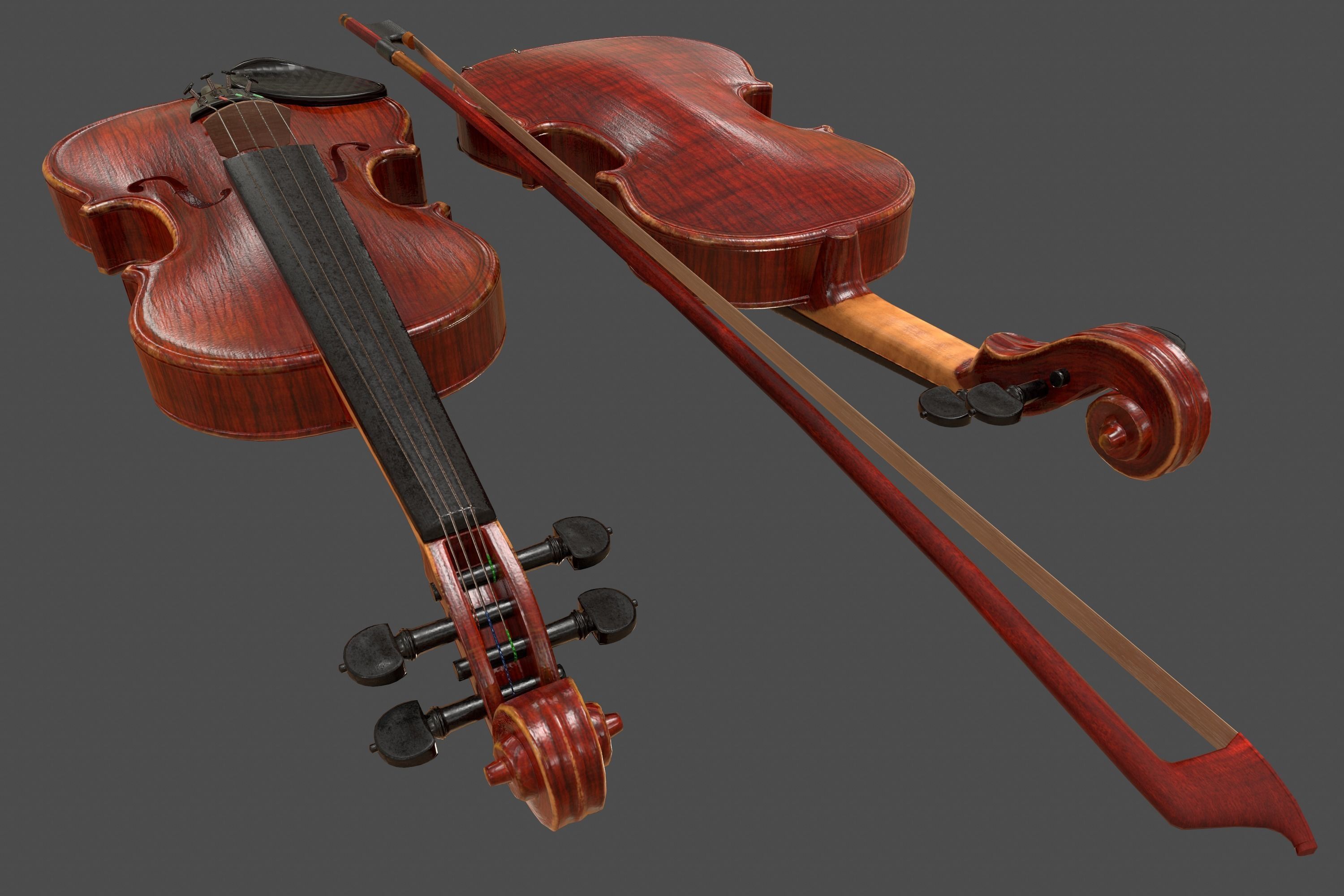 3D model Violin and Bow - Low Poly VR / AR / low-poly | CGTrader