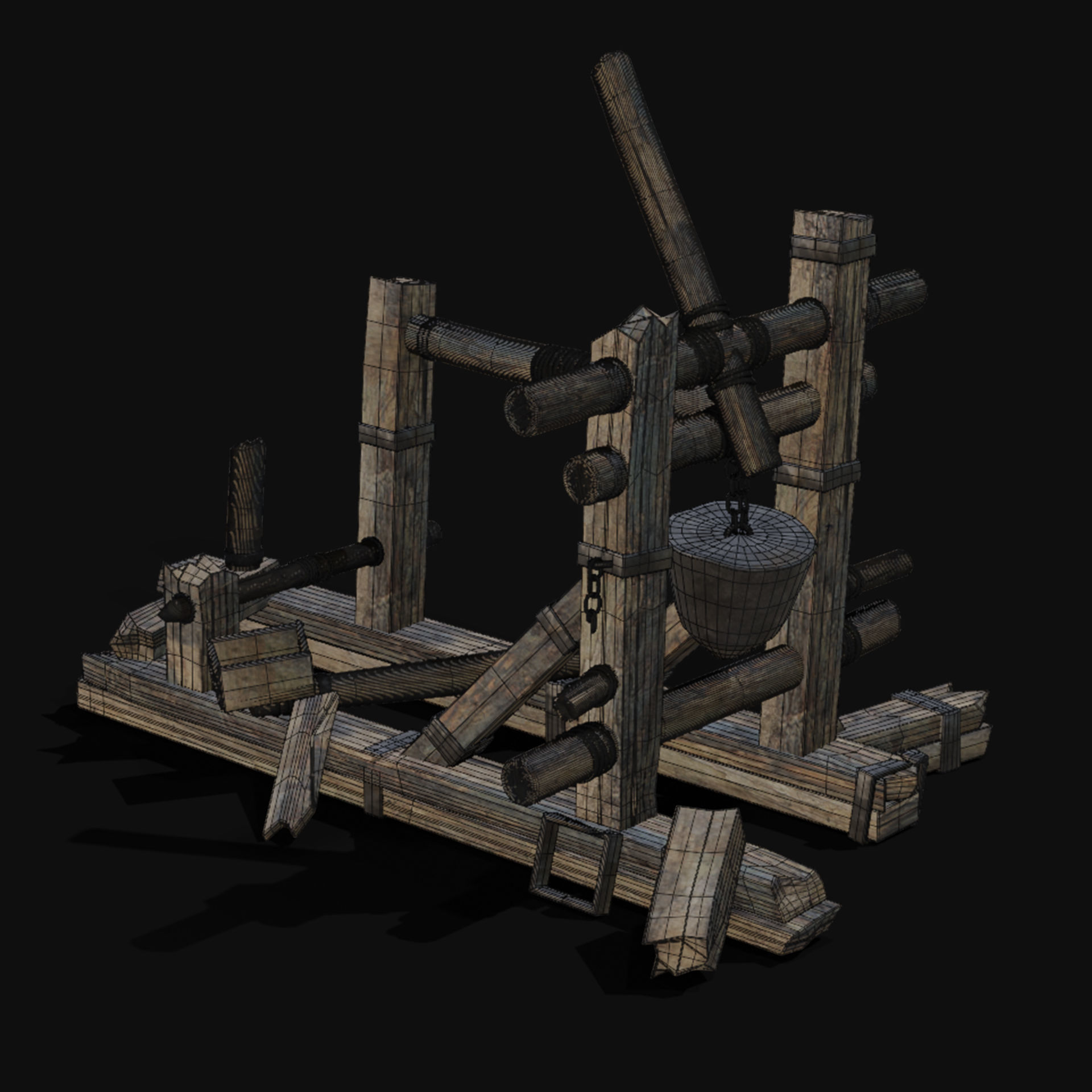 3D model DESTROYED SIEGE ENGINE WAR MACHINES BUILDER COLLECTION PACK VR ...