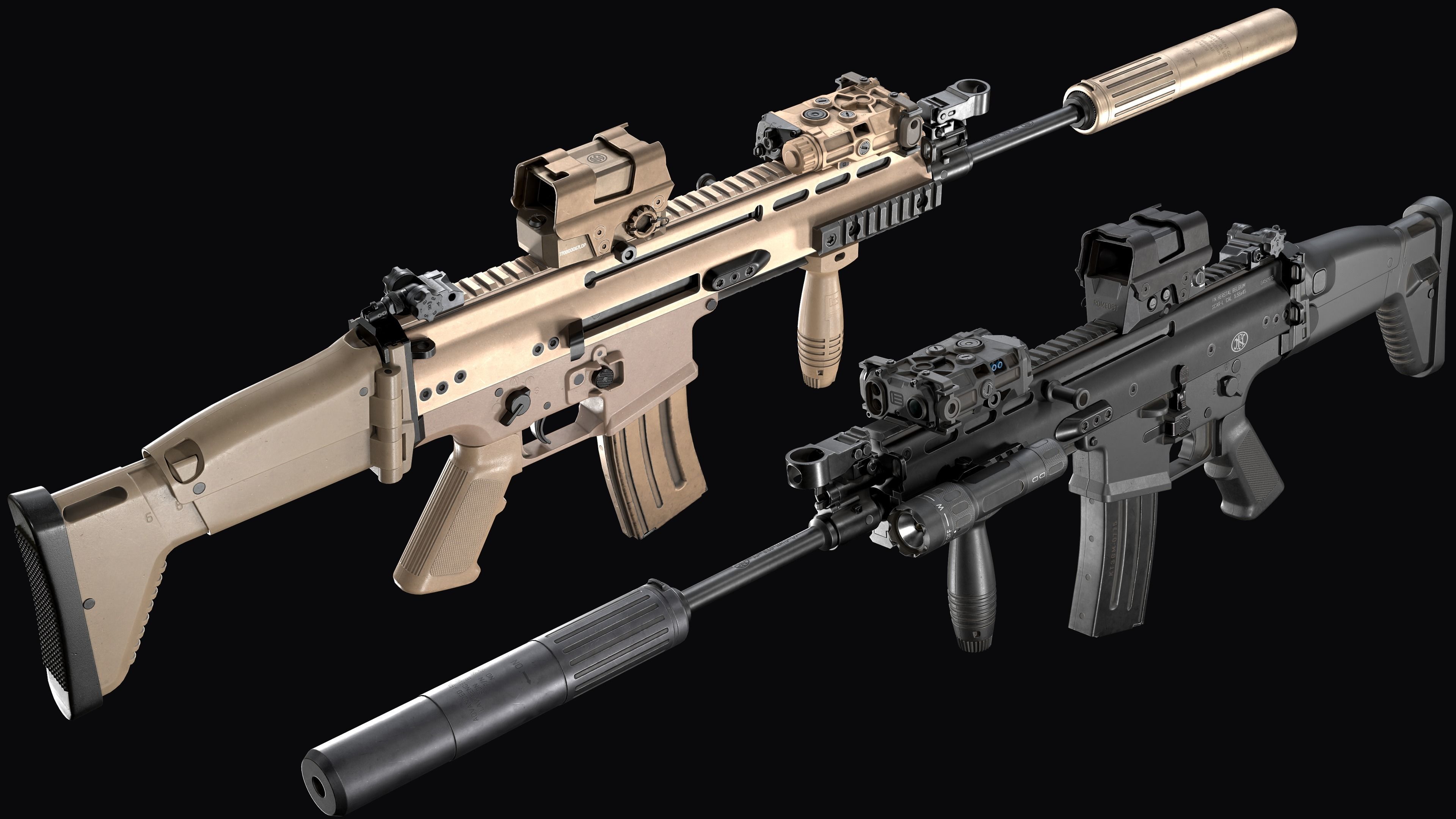 3D Model Collection Tactical modular assault rifle FN SCAR-L mk 16 and SCAR-H mk 17 VR / AR ...