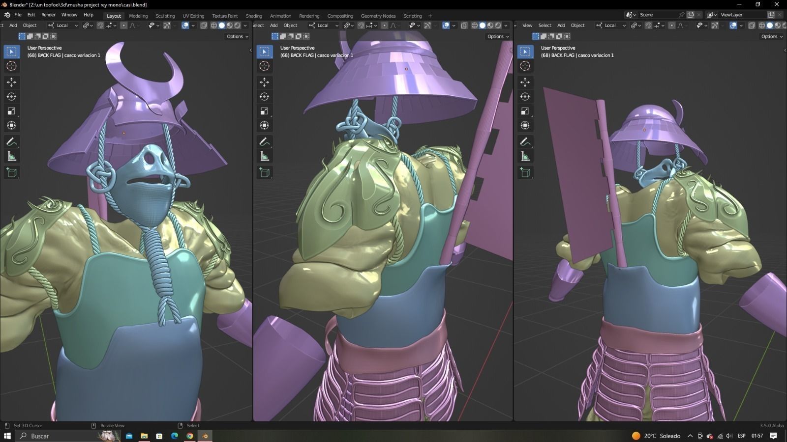 character samurai basic var 4 free 3D model | CGTrader