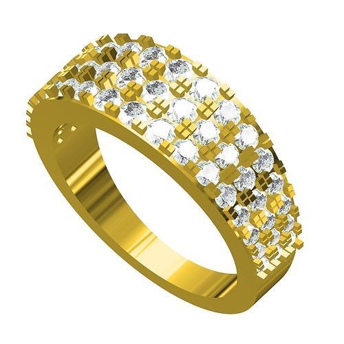 Three Row Diamond Micro Prong Setting Engagement Ring 3D model 3D ...