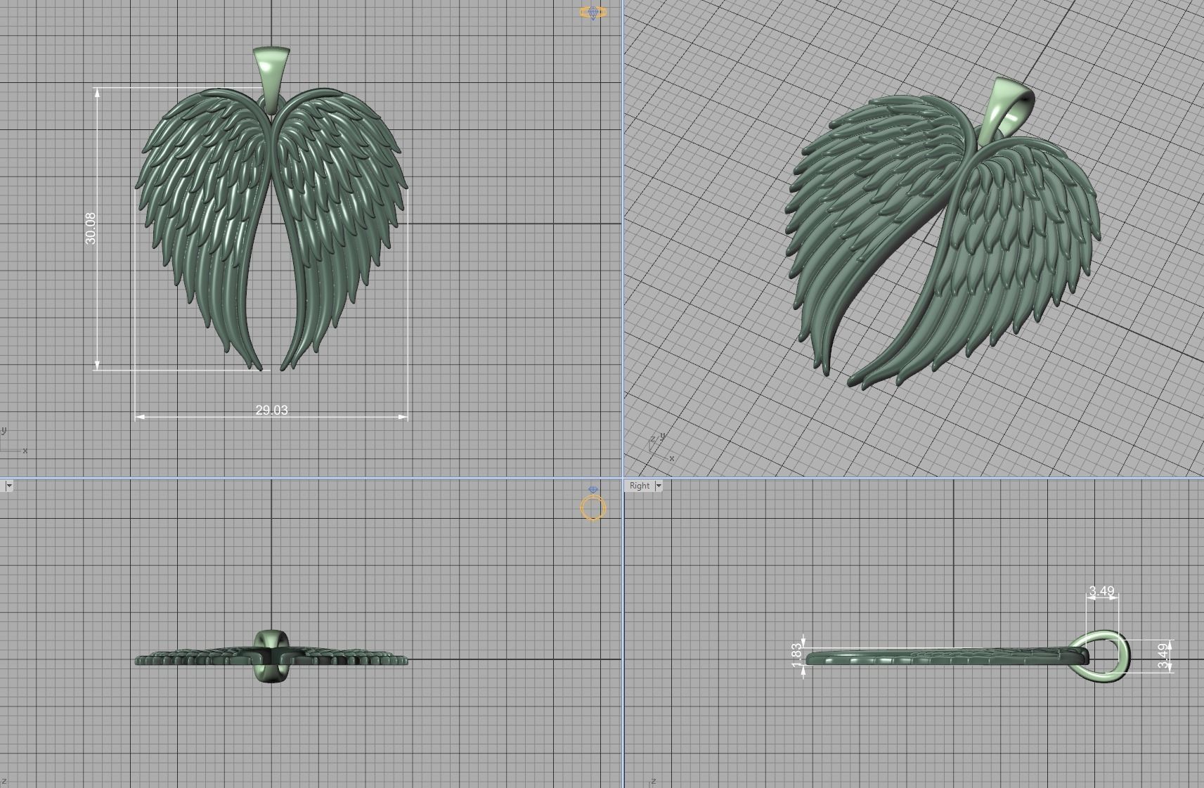 Angel Wings Printable Necklace 3dmodel 30mm length 3D model 3D ...