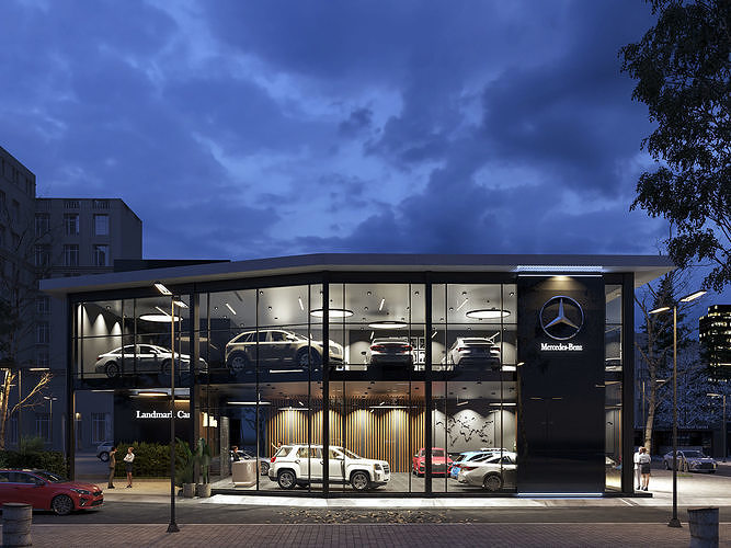 Exterior House - Night Scene 3D - Car showroom 3D model | CGTrader