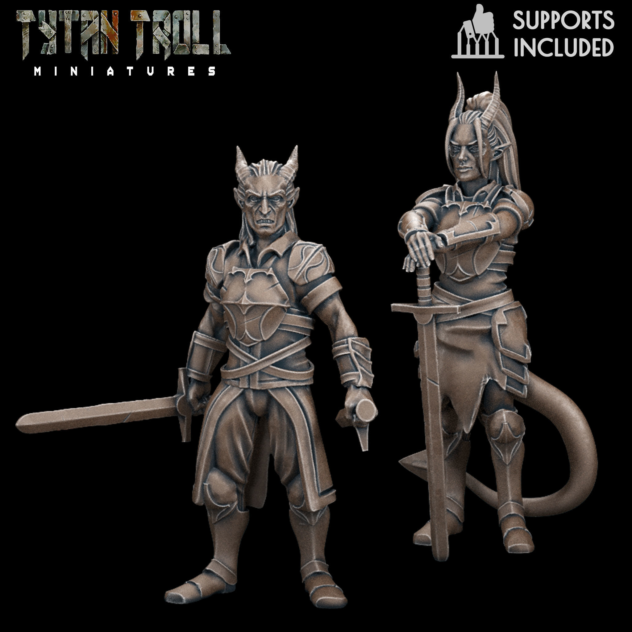 DND Heroes - Tiefling Fighters - Pre-Supported 3D model 3D printable ...
