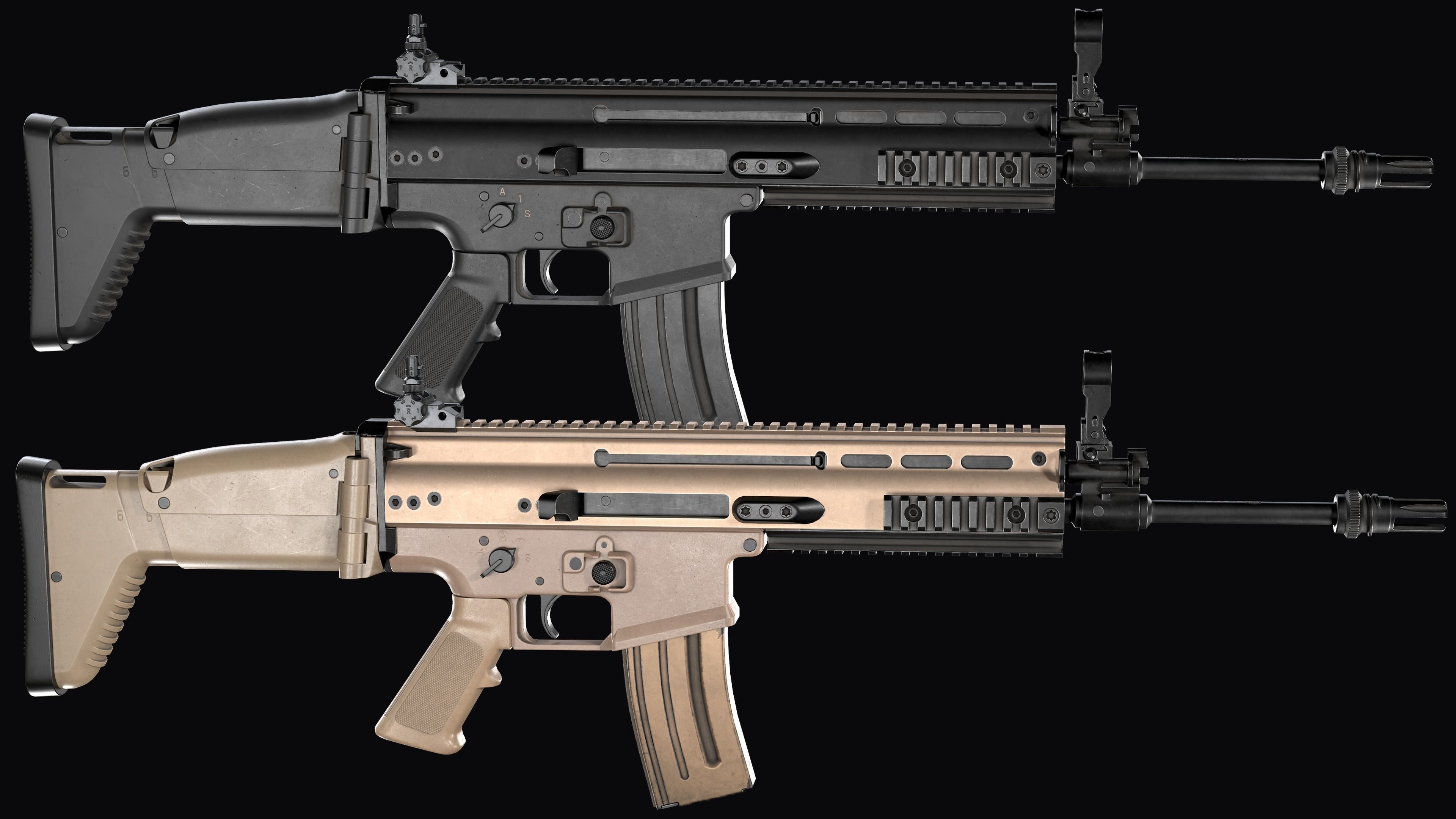 3D Model Collection modular assault rifle FN SCAR-L mk 16 and SCAR-H mk 17 VR / AR / low-poly ...