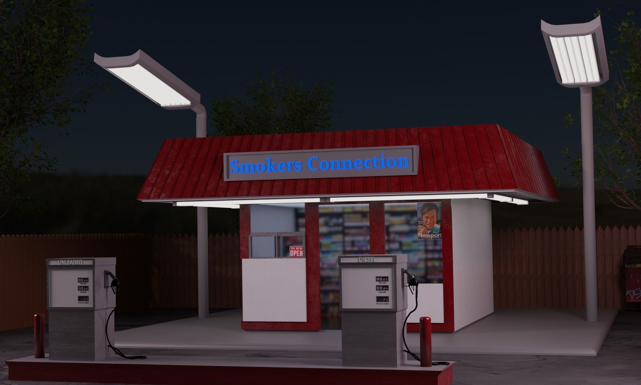 3D model Gas Station 90s Era VR / AR / low-poly | CGTrader