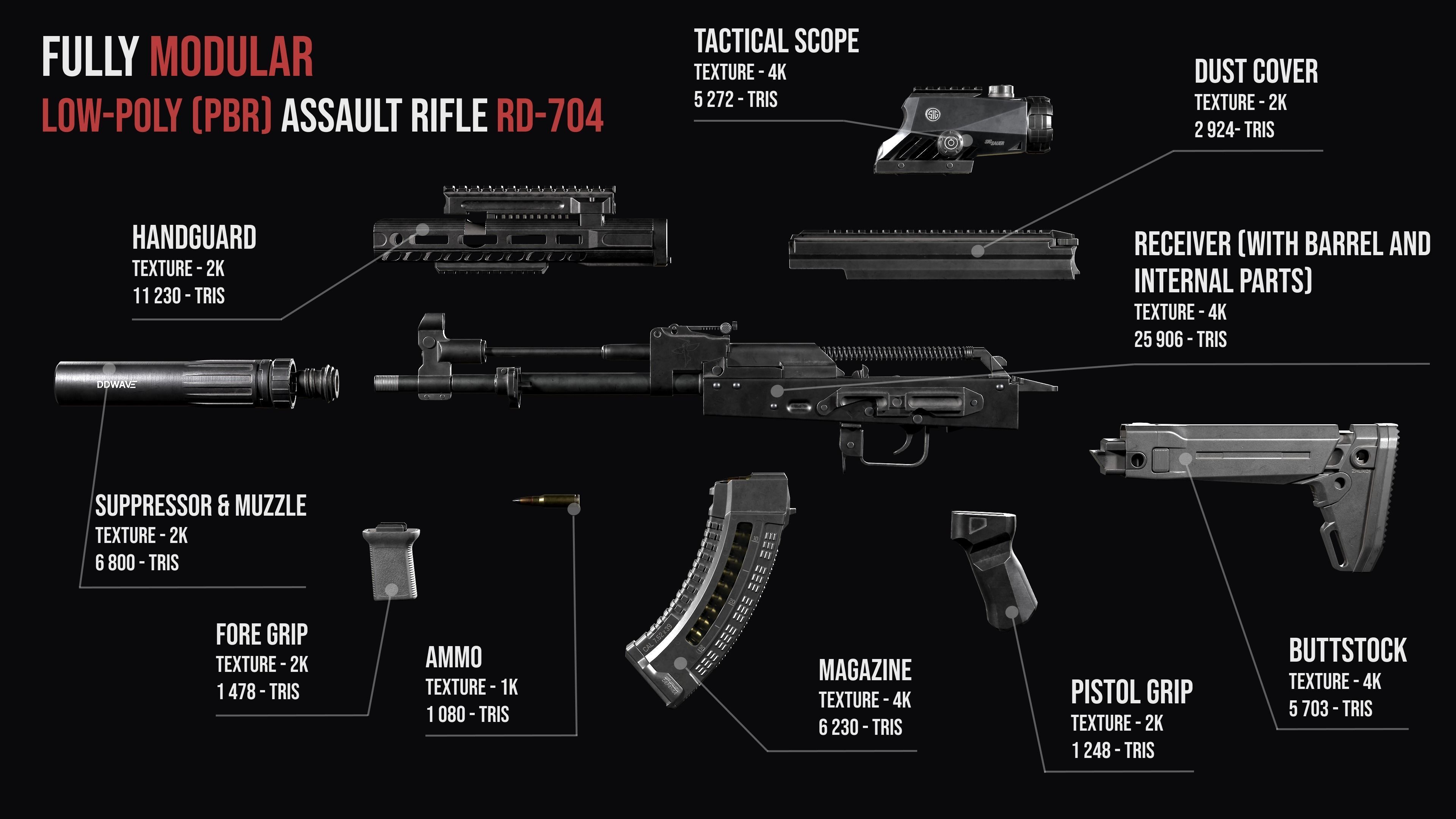 3D model Tactical modular assault rifle Rifle Dynamics 704 AK system VR ...