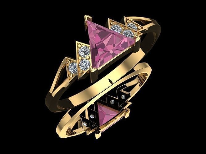 Triangle stone ring with Diamonds 3D model | CGTrader