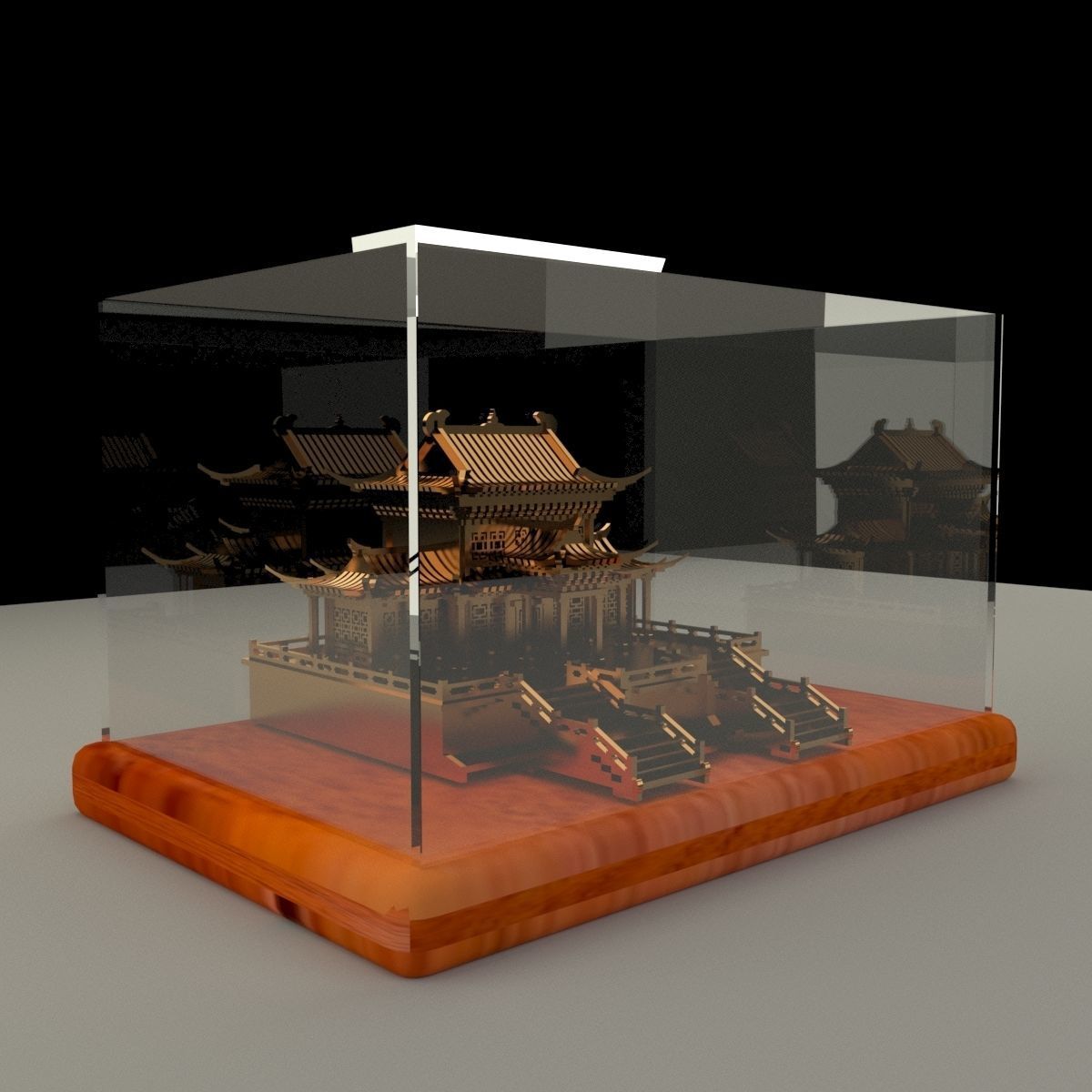 Chinese golden house in glass display box stand 3D model | CGTrader