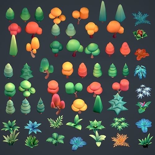 3D model Stylized lowpoly plants and trees set VR / AR / low-poly ...