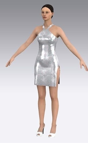 3D model Dress glitter fabric slit detail look VR / AR / low-poly ...