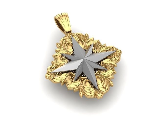 Windrose Star Compass Pendant 3D model 3D printable | CGTrader