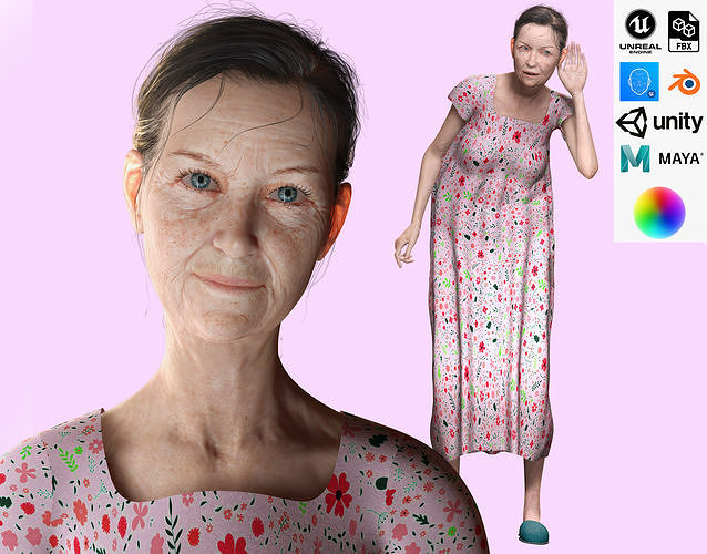 3D model Evelyn - Realistic Old Woman VR / AR / low-poly | CGTrader