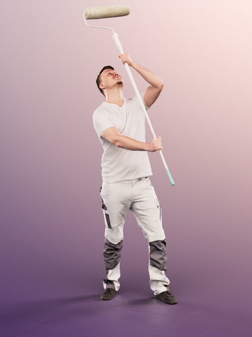 3D model Ricky 13743 - Standing Young Painter With Paining Roll VR / AR ...