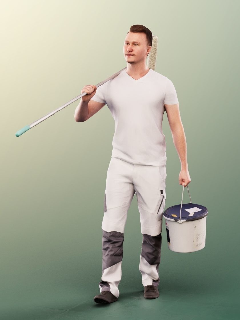 3D model Ricky 13742 - Walking Young Painter With Paint Bucket And Roll ...