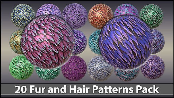 Texture 20 Stylized Fur and Hair Patterns Pack VR / AR / low-poly ...