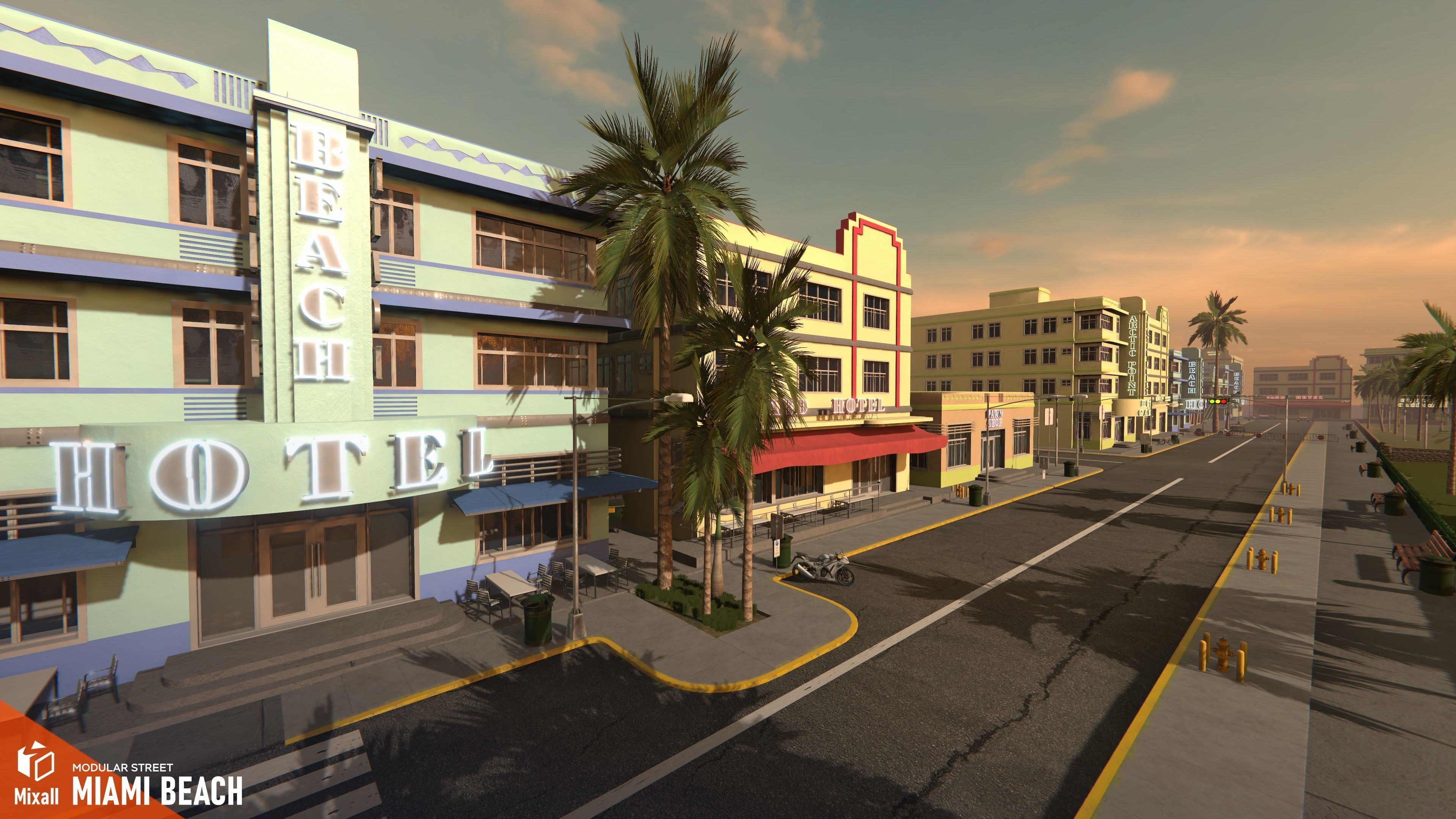 3D model Miami beach - modular street VR / AR / low-poly | CGTrader