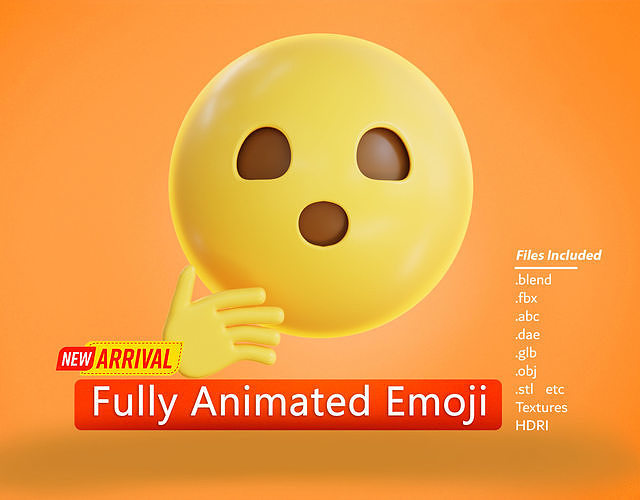 3D model Face with Open Eyes and Hand over Mouth Animated Emoji VR / AR ...