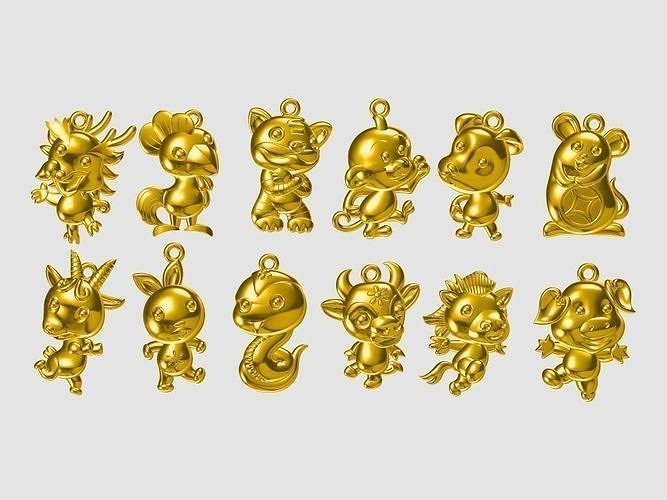 12 Chinese Zodiac 3D model 3D printable | CGTrader