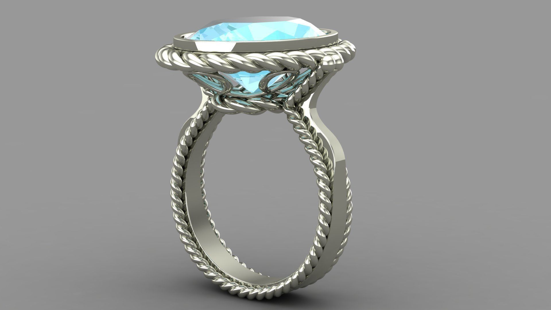 ring braid twist oval gem 3D model | CGTrader