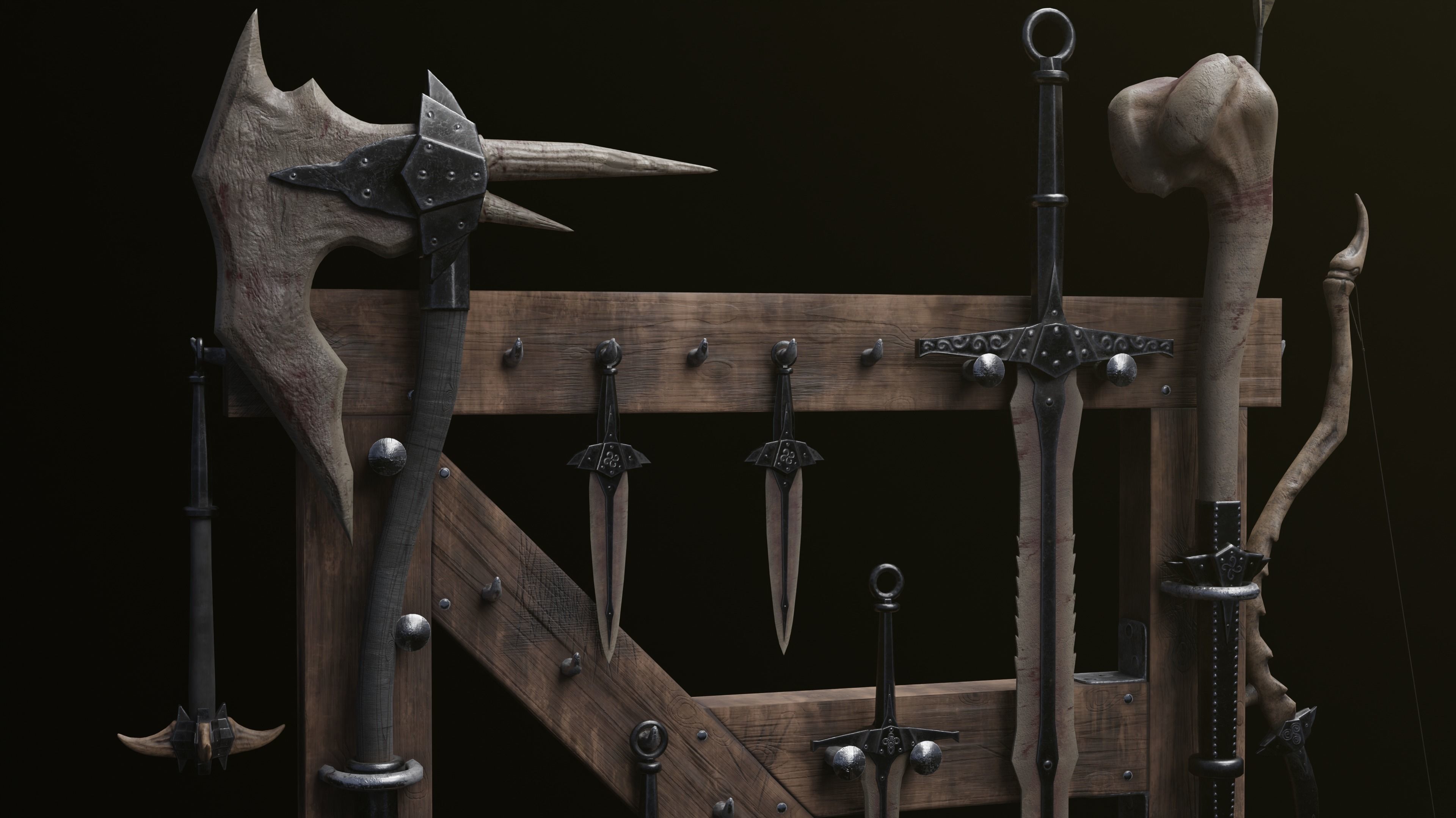 3D model Skyrim Dragon Bon Weapon set VR / AR / low-poly | CGTrader