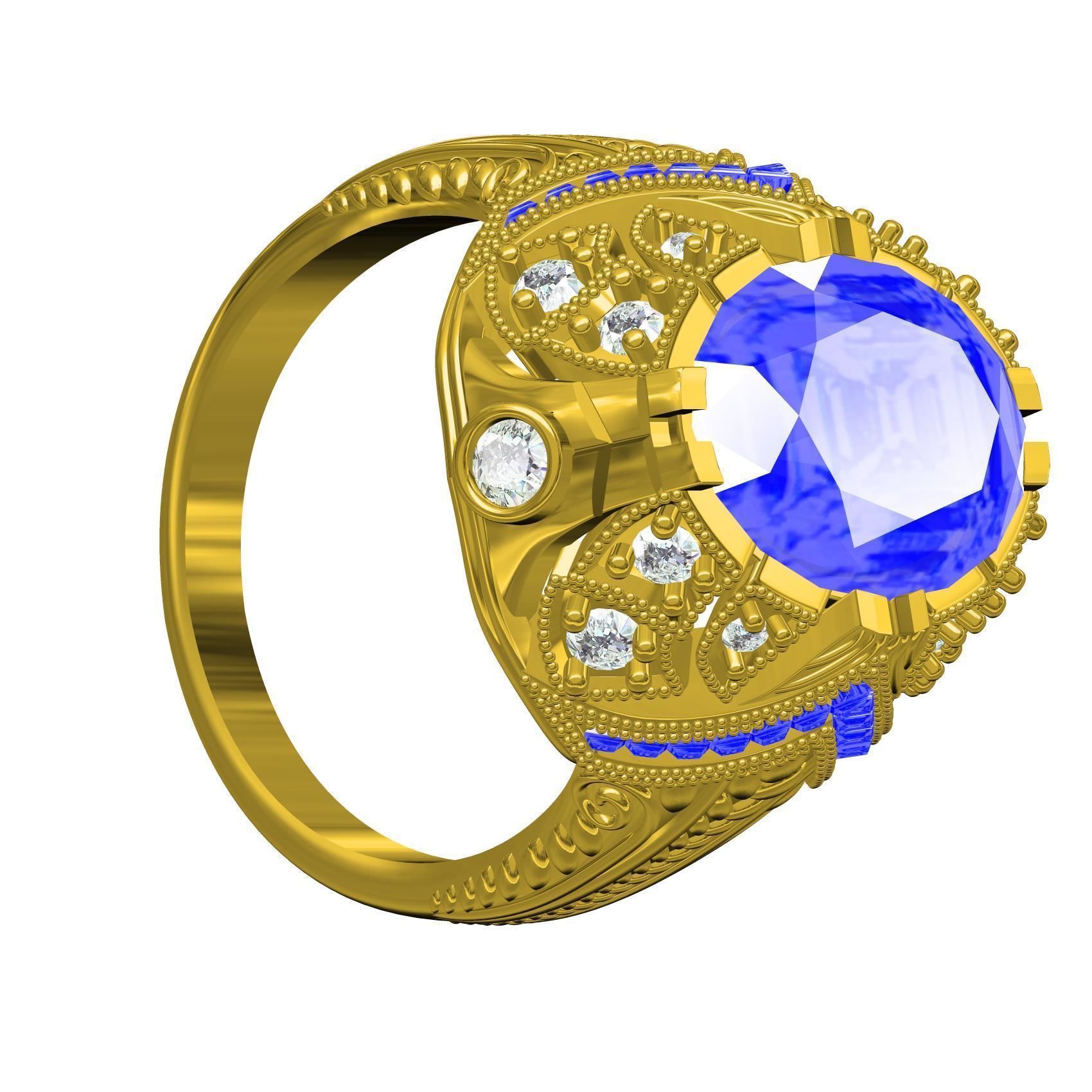 Blue Sapphire Oval Stone Cocktail Engagement Ring 3D model 3D printable | CGTrader
