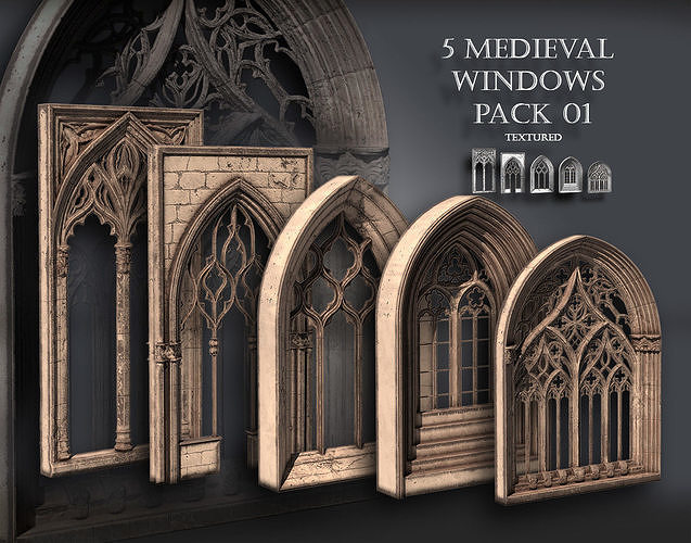 3D model 05 Medieval Textured windows pack 01 VR / AR / low-poly | CGTrader