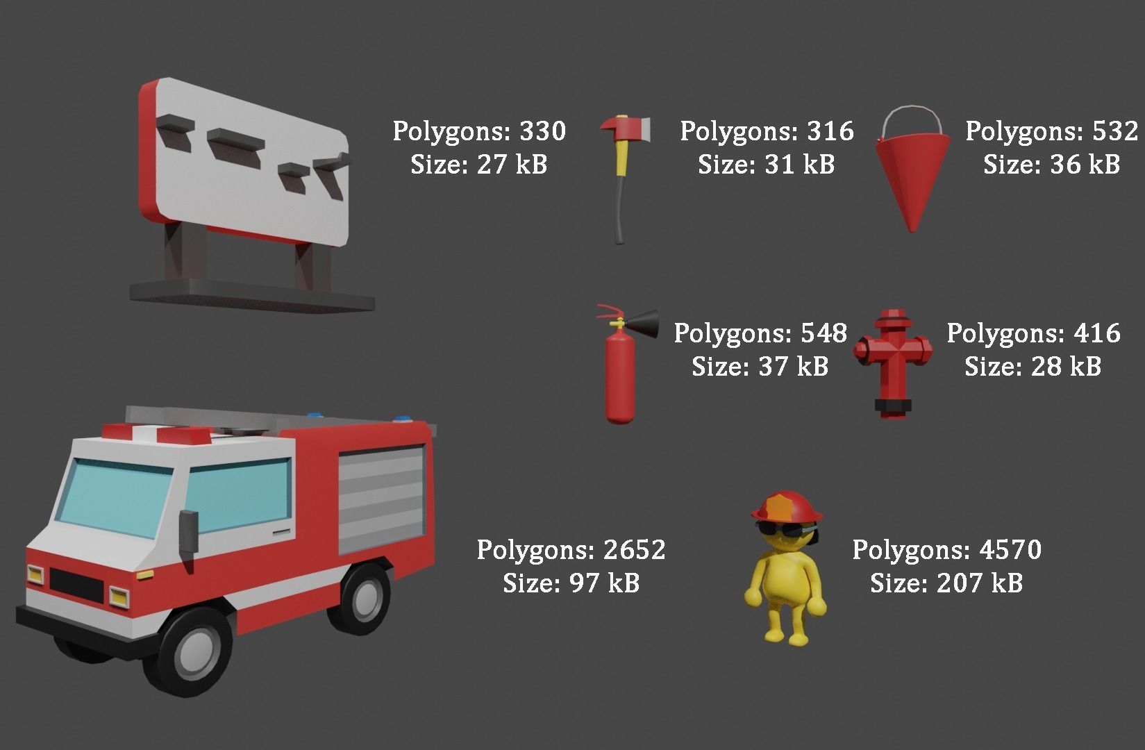 3D model City builder Fire Department Pack Firecar Low poly VR / AR ...