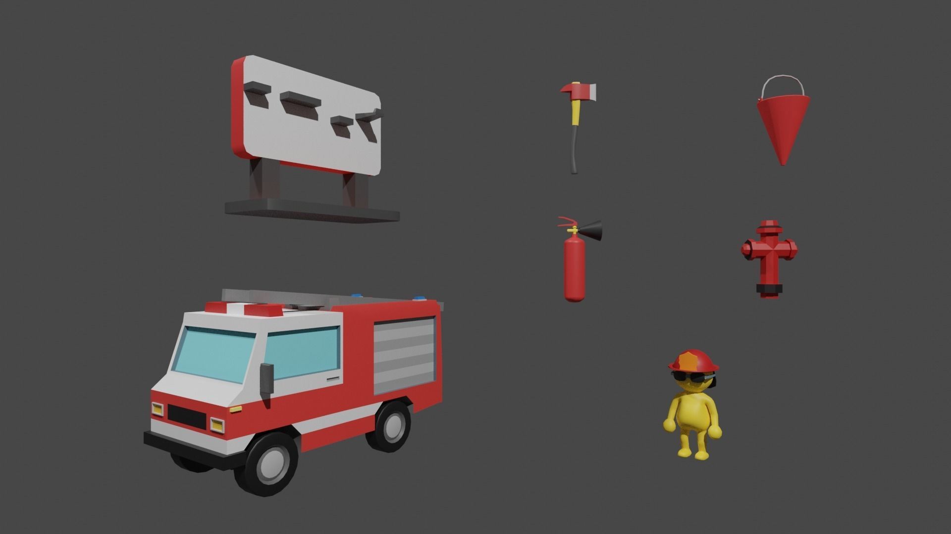 3D model City builder Fire Department Pack Firecar Low poly VR / AR ...