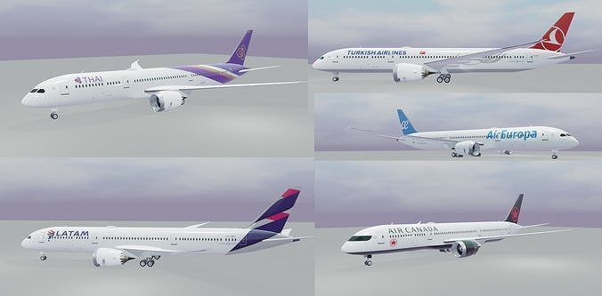 3D model Boeing 787-9 dreamliner Multi livery pack 5 liveries VR / AR ...