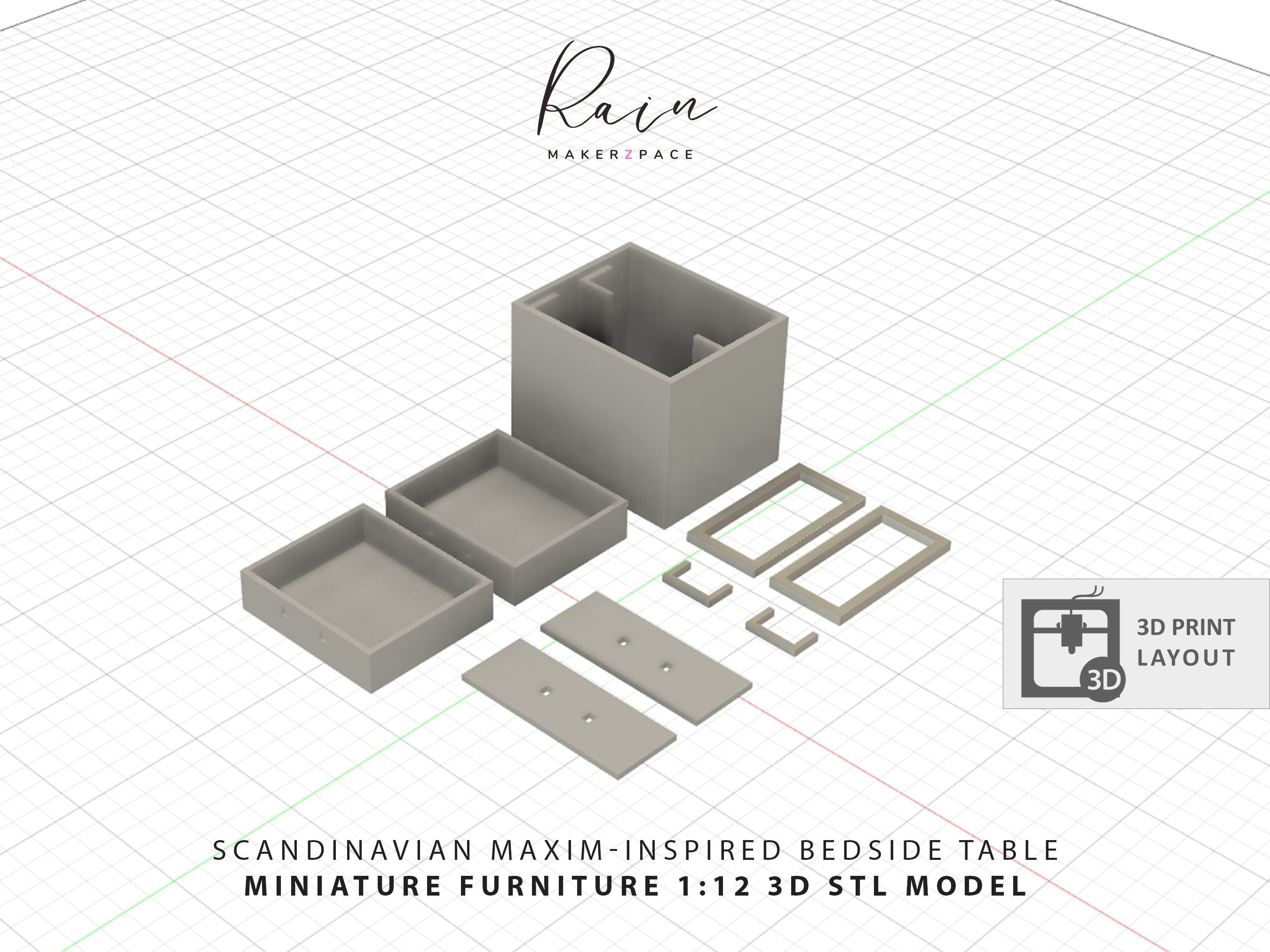 MINIATURE SCANDINAVIAN MAXIM INSPIRED BEDSIDE TABLE 3D model 3D ...