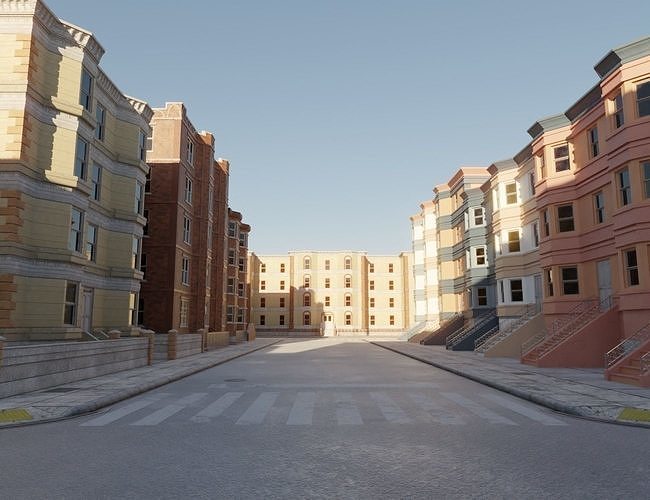 3D model Street with buildings digital set VR / AR / low-poly | CGTrader