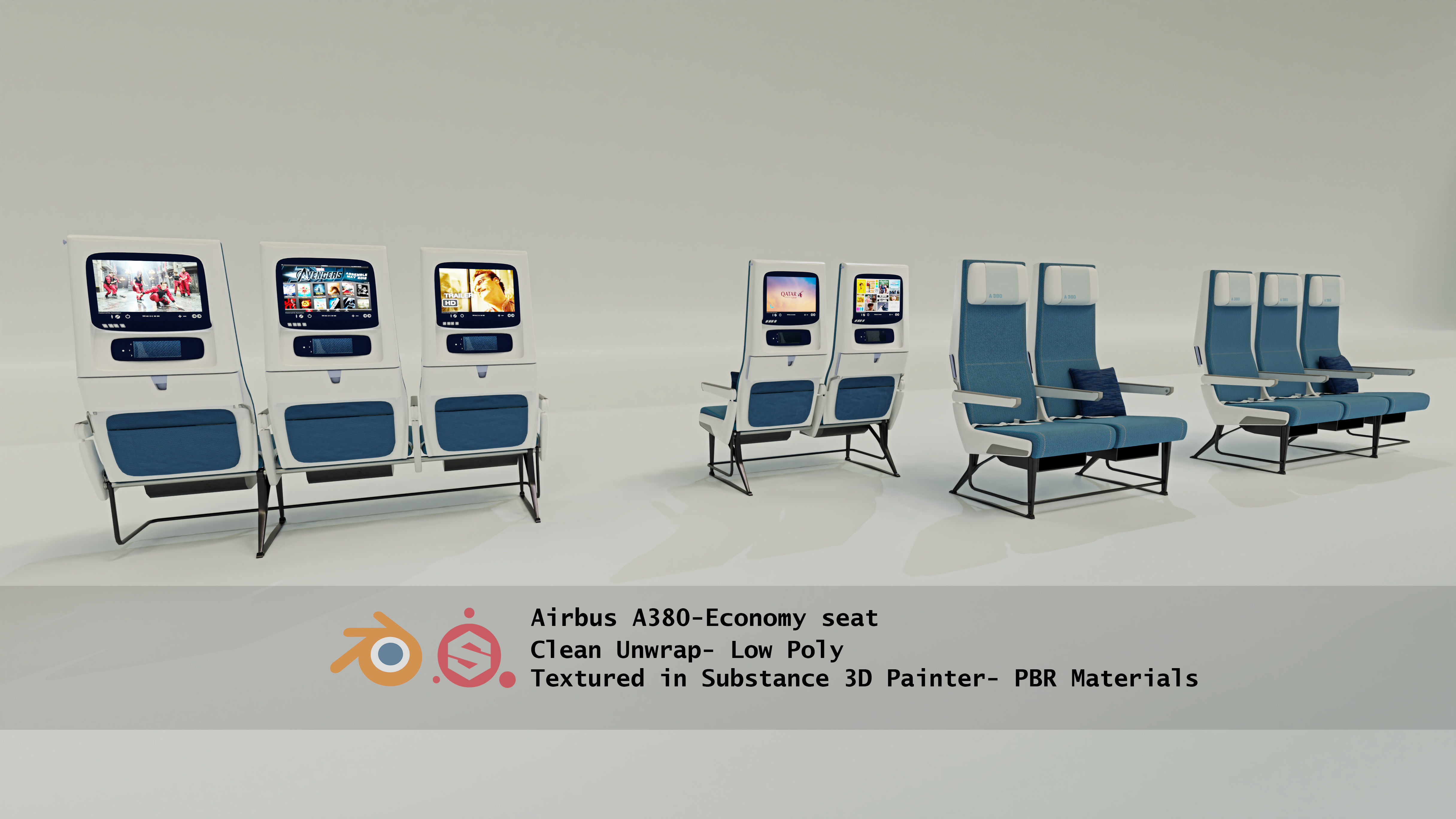 3D model Aircraft seat-Airbus A380 economy seat-high detailed VR / AR ...