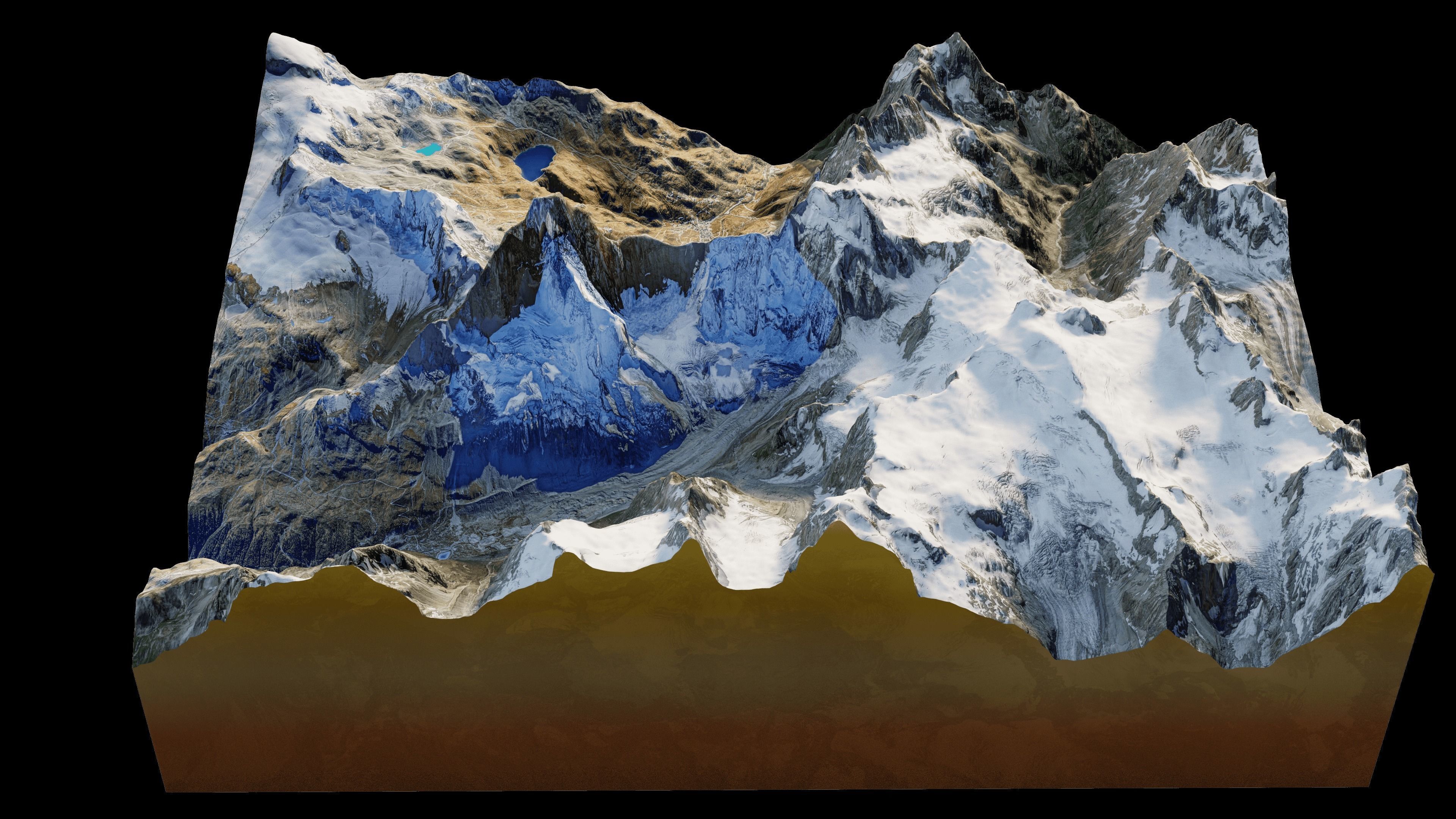 Matterhorn mountain snowy area with slopes and river 3D model | CGTrader