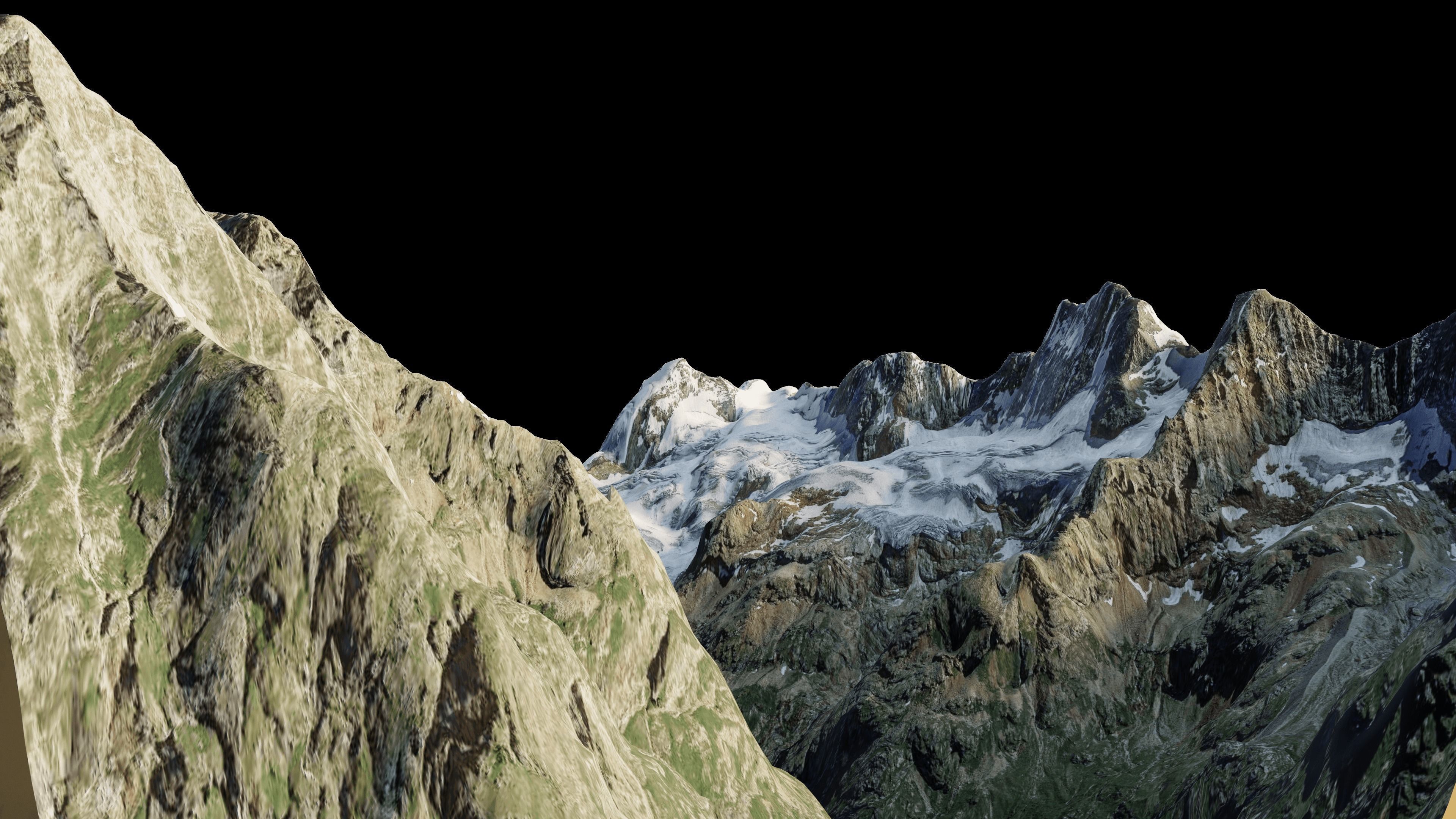 Matterhorn mountain snowy area with slopes and river 3D model | CGTrader