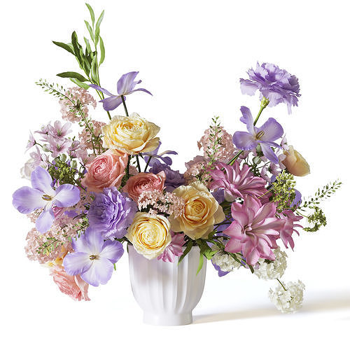 Flower Set 061 Centerpiece purple pink yellow 3D model | CGTrader