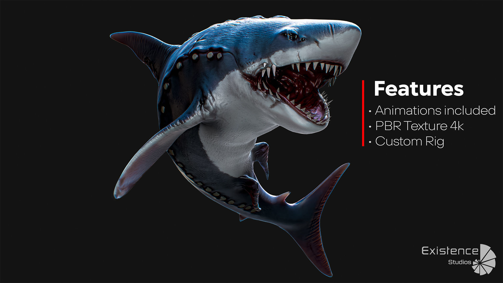 3D model Megalodon Shark Model GameReady Ocean Predator Low poly fish ...