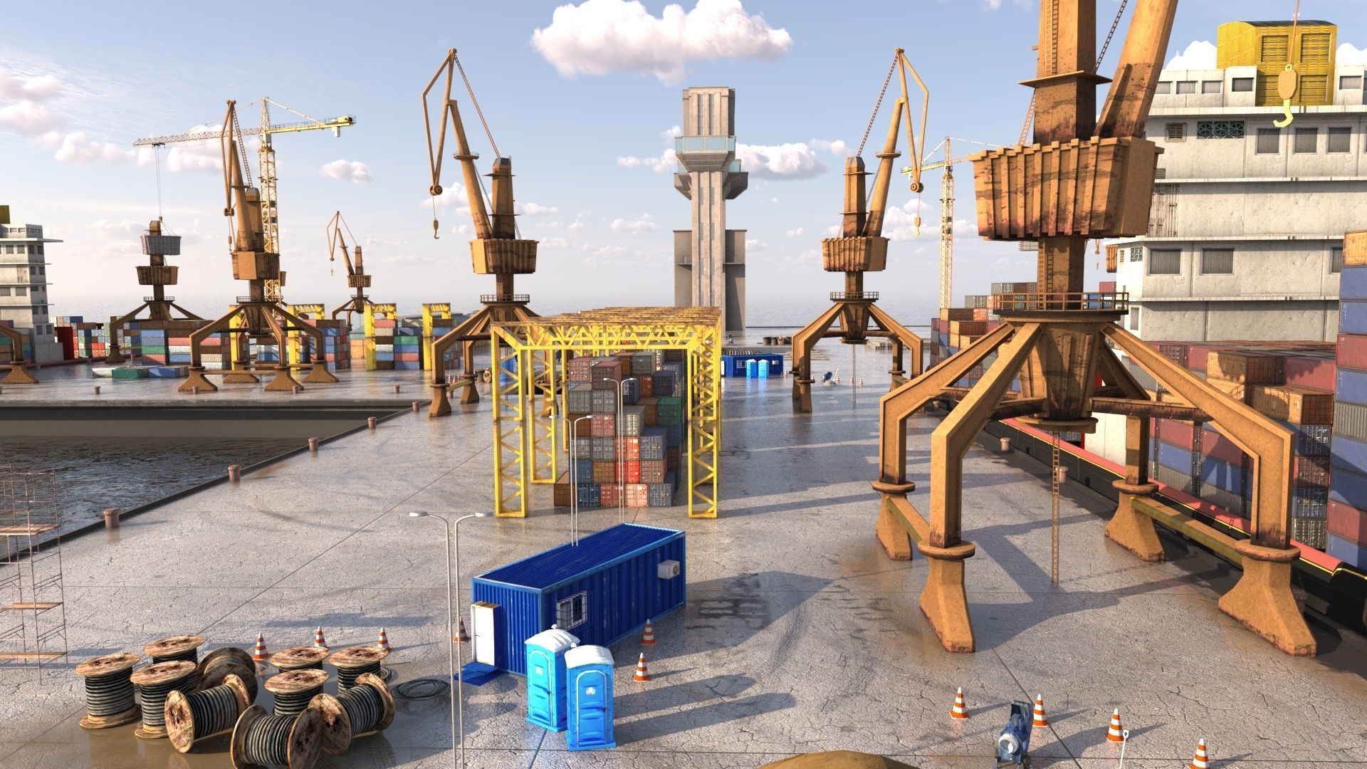 Detailed Commercial Harbor 3D Pack 3D model | CGTrader