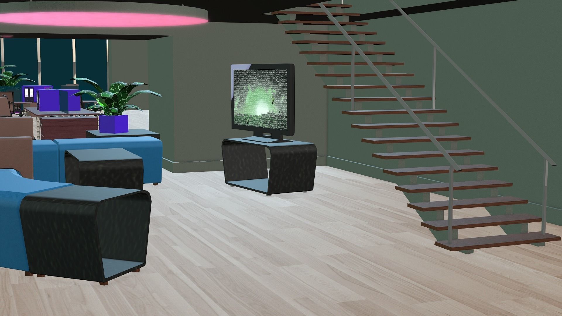 Office Building With Interior - Low Poly 3D Models 3D model animated ...