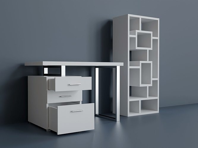 3D model Computer Desk and Bookcase Set VR / AR / low-poly | CGTrader