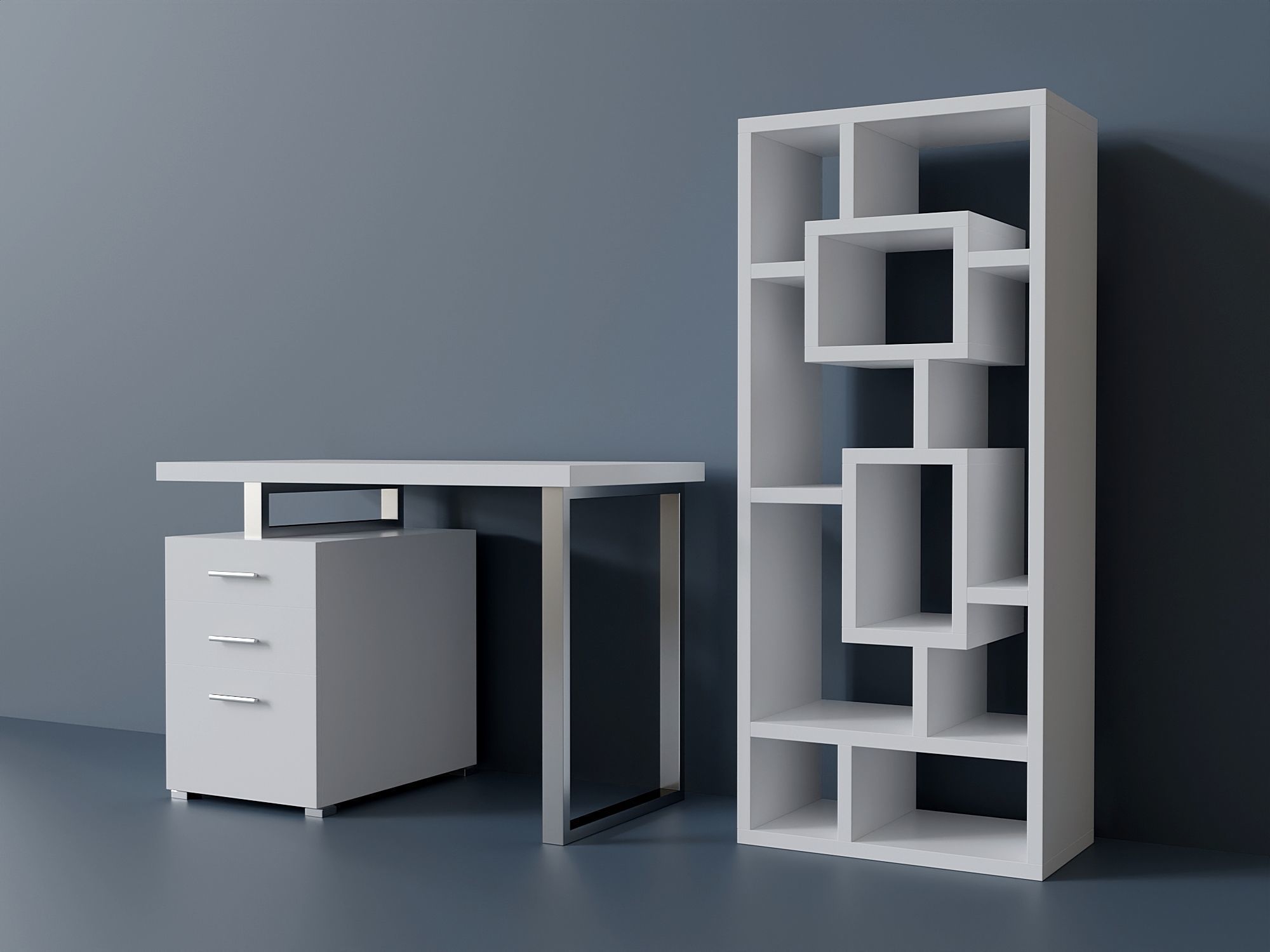3D model Computer Desk and Bookcase Set VR / AR / low-poly | CGTrader