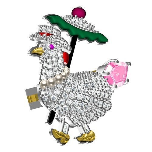Antique Diamond Hen Hip Hop Brooch 3D model 3D printable | CGTrader