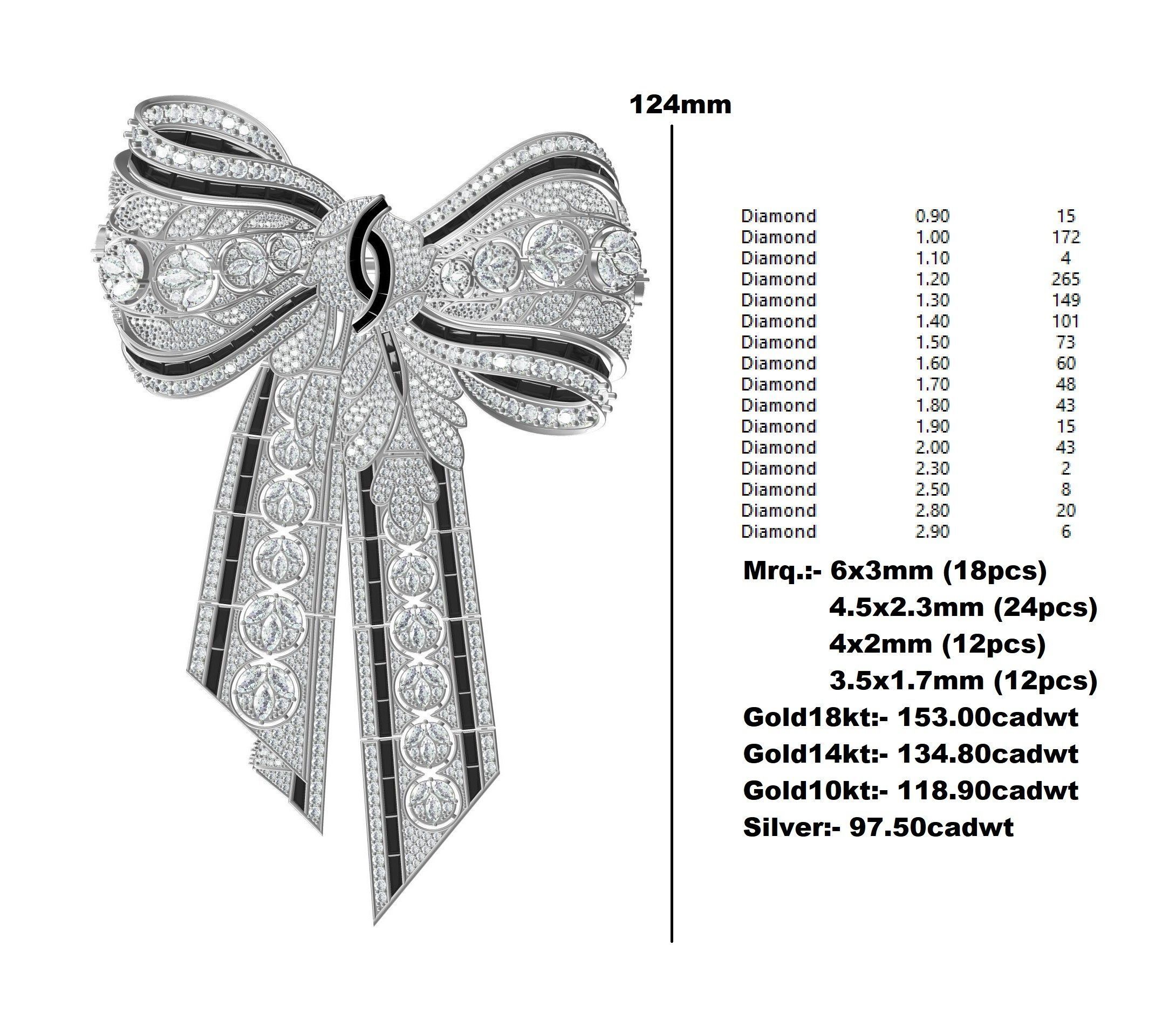 Unique Diamond Bow Art Deco Brooch 3D model 3D printable | CGTrader