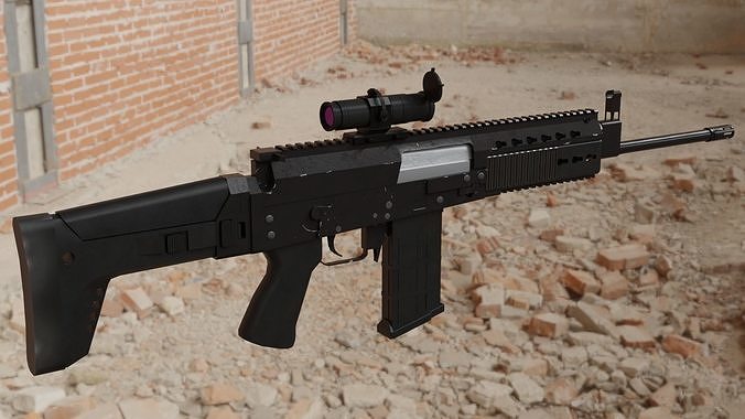 3D model Modern military assault rifle with optic VR / AR / low-poly ...