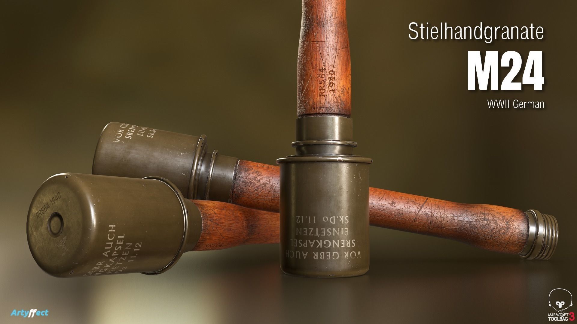 3D model WW2 German M24 Stick Grenade Low Poly Game Asset VR / AR / low ...