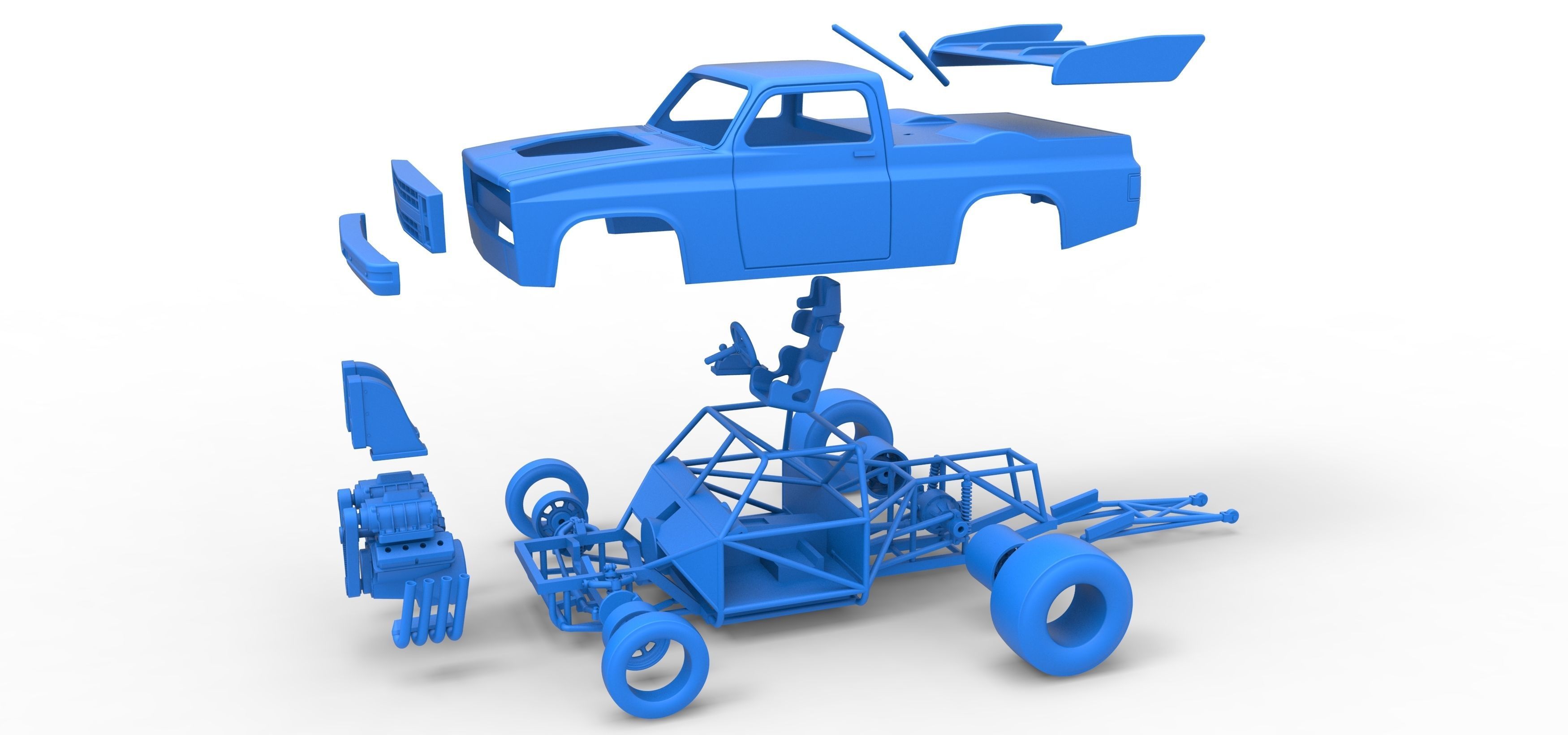 Diecast Dragster truck Scale 1 to 25 3D model 3D printable | CGTrader