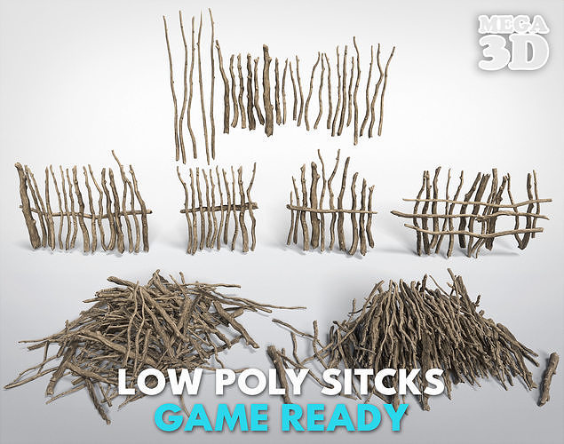 3D model Low poly Sticks 230511 VR / AR / low-poly | CGTrader