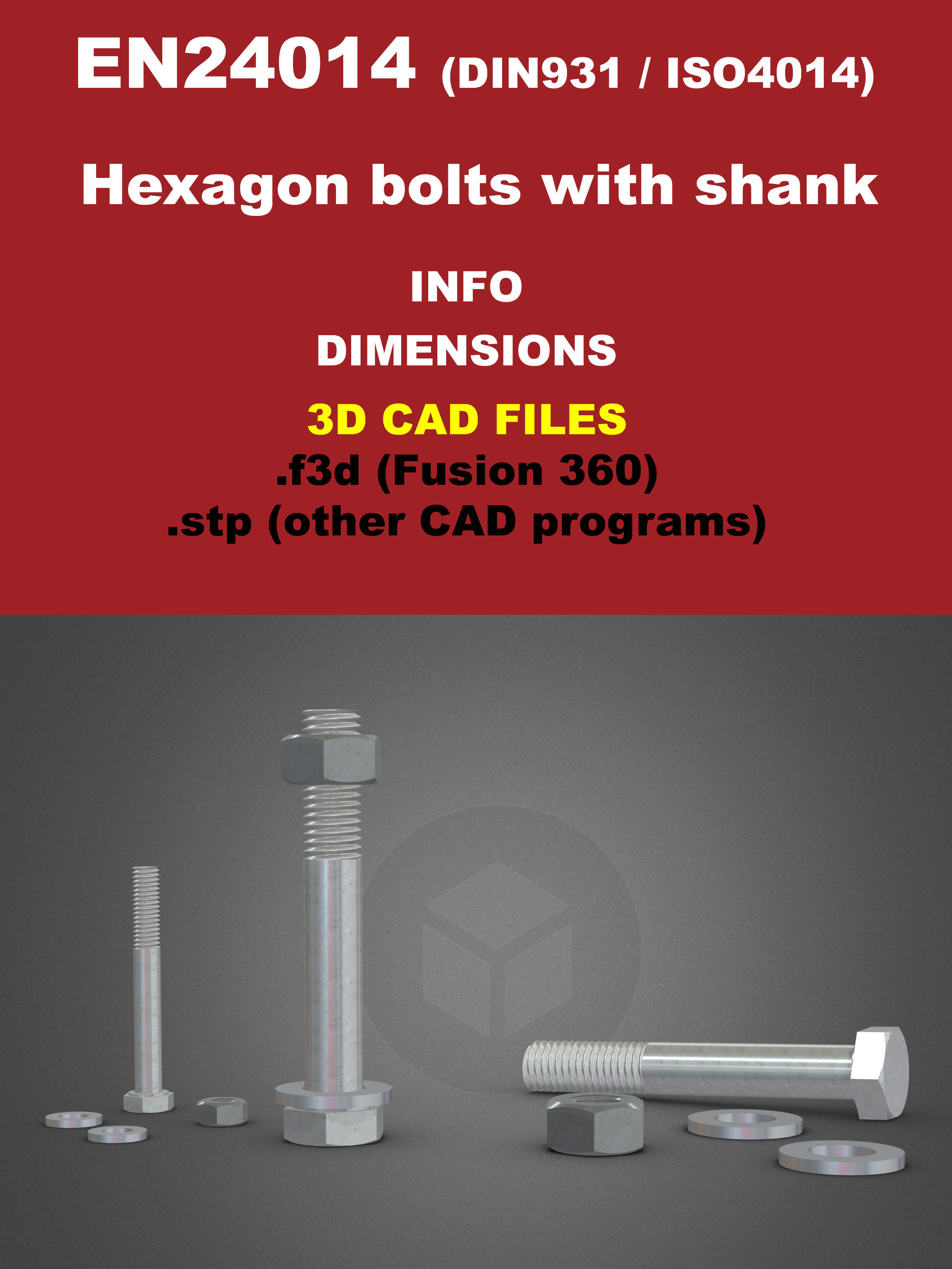 3D CAD files Brochure - EN24014-DIN931-ISO4014 Bolts free 3D model ...